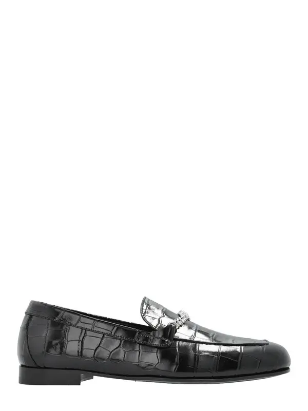 Versace Embossed Crocodile Leather Loafers - Black