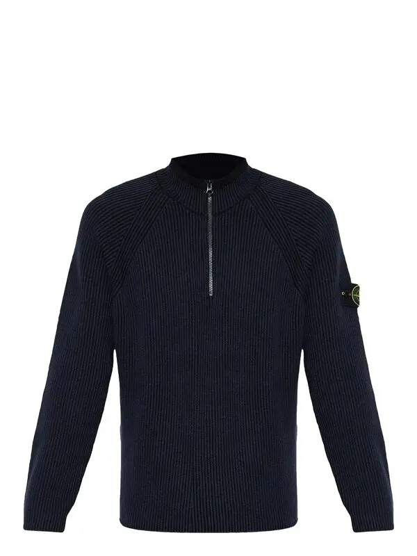 Stone Island Ribbed Knit Sweater - Navy Blue