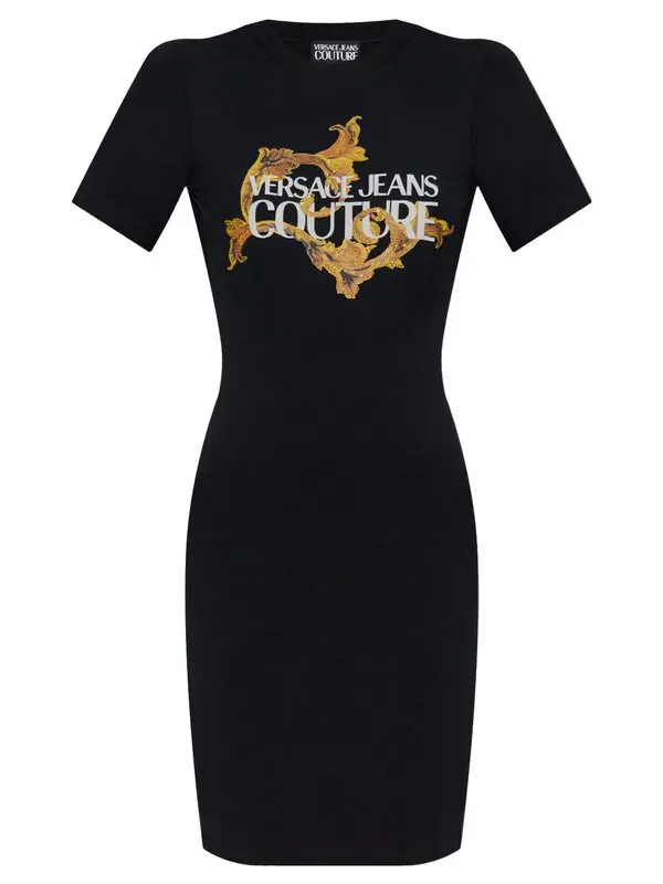 Versace Printed Mini Dress With Shimmering Embellishments - Black