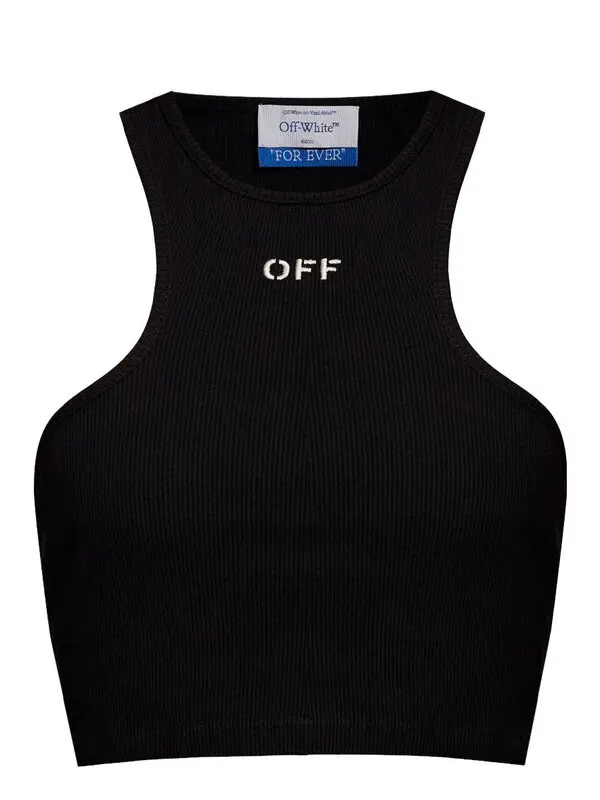 Off-White Cropped Ribbed Top - Black