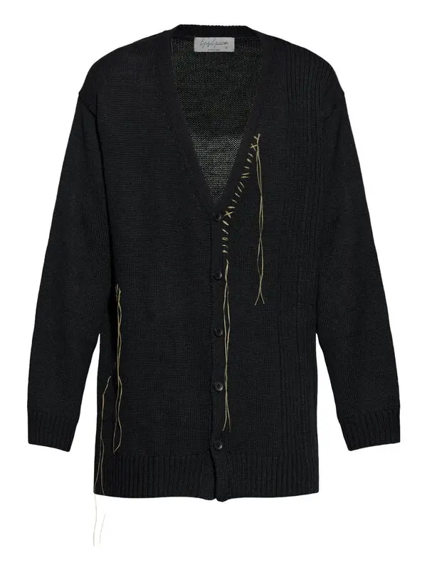 Yohji Yamamoto Loose-fit Cotton Knit Cardigan With Contrast Stitching - Black