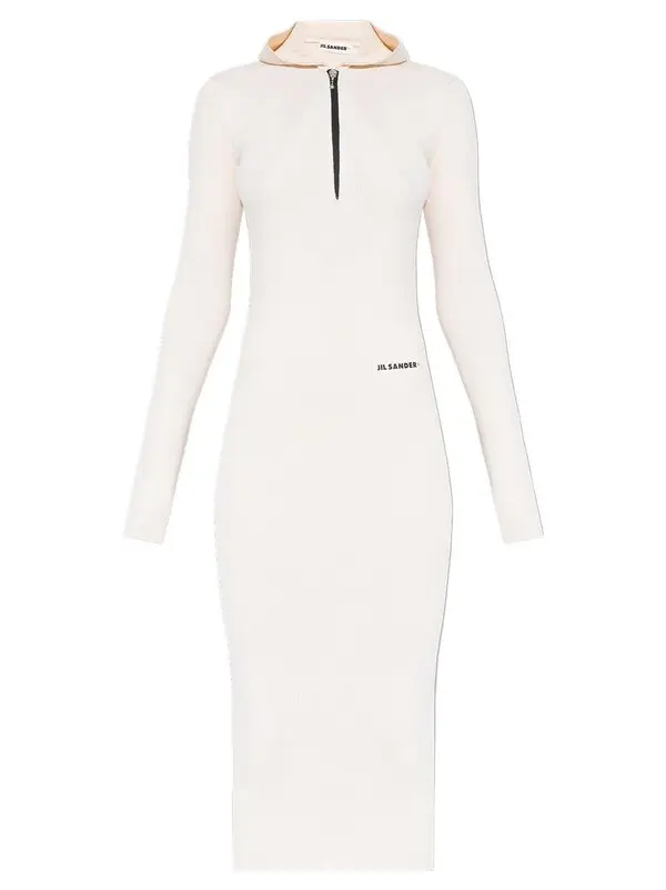 JIL SANDER Ribbed Wool-blend Hoodie Dress - Cream