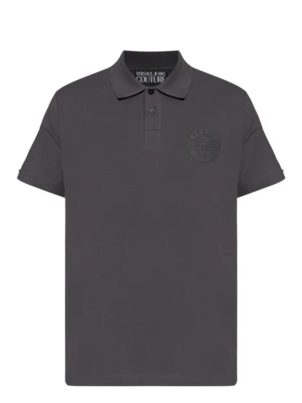 Versace Polo Shirt With Printed Logo - Grey