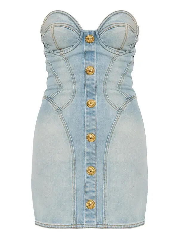 Balmain Short Denim Dress - Light Blue