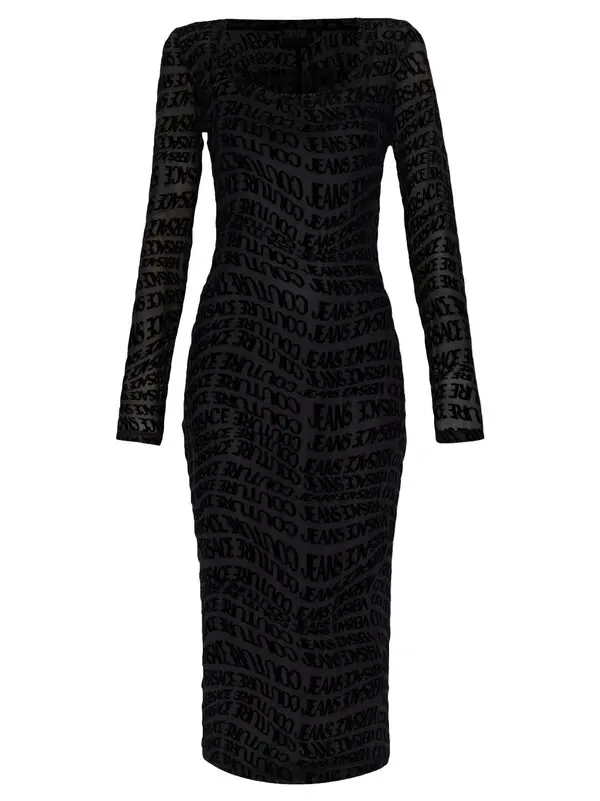 Versace Monogrammed Velvet Finish Dress - Black