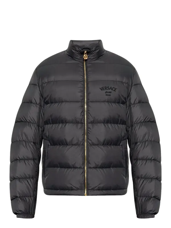 Versace Puffer Jacket With Stand-up Collar - Black