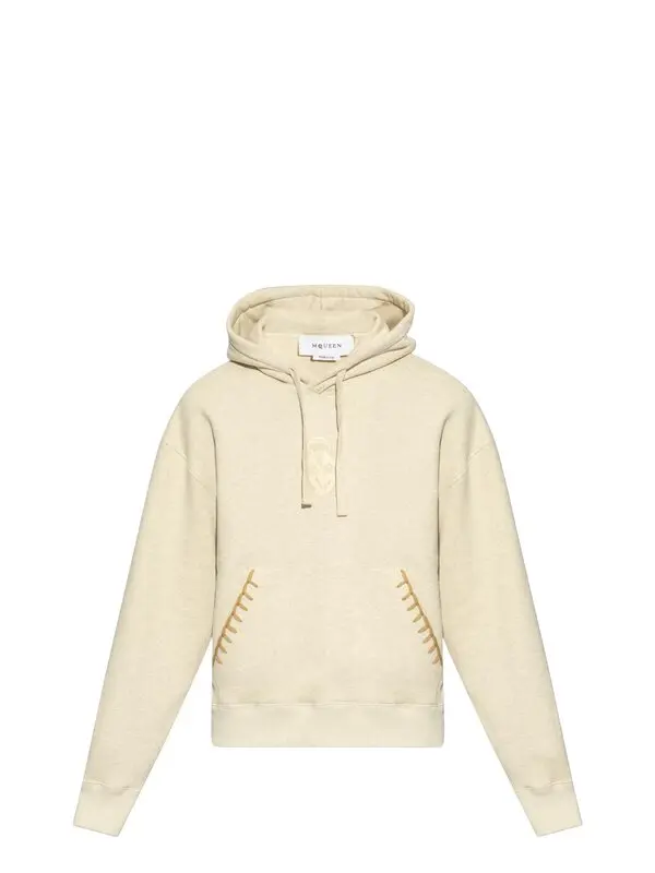 Alexander McQueen Cotton Hoodie With Skull Detail - Cream