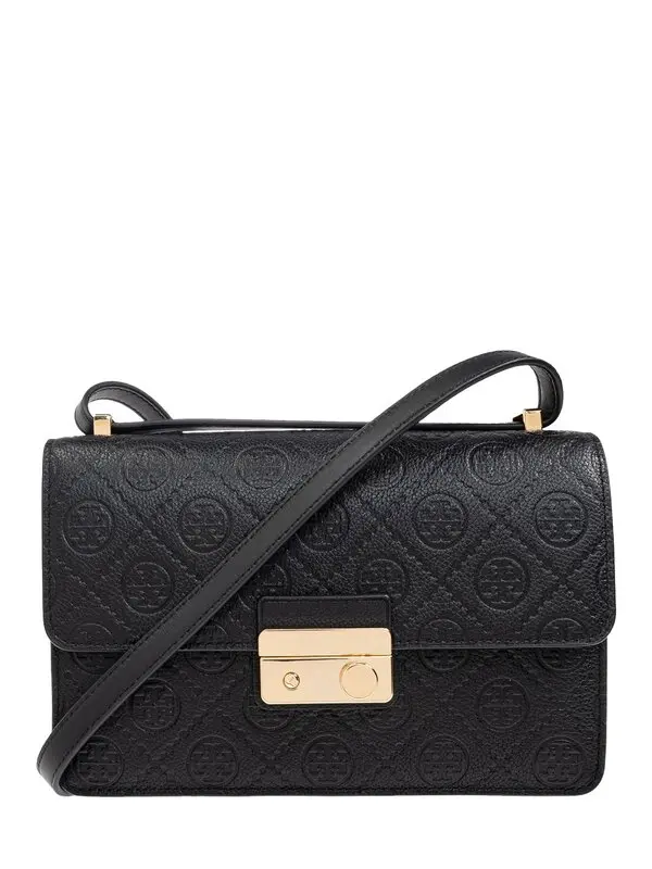 Tory Burch T Monogram Pebble Shoulder Bag - Black