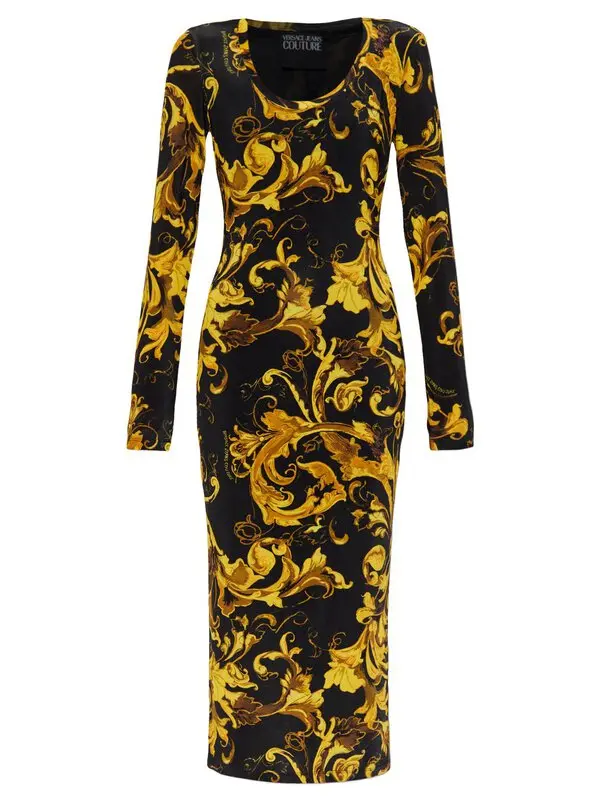 Versace Barocco Print Dress - Yellow