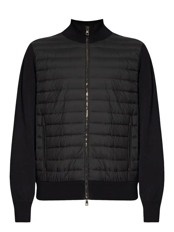 Moncler Cardigan With Quilted Down Front Panel - Navy Blue