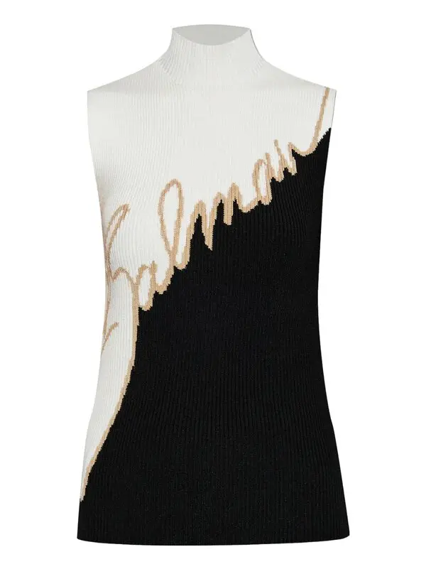 Balmain Ribbed Asymmetrical Top - Black
