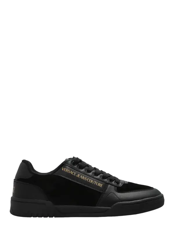 Versace Logo-print Leather And Suede Sneakers - Black