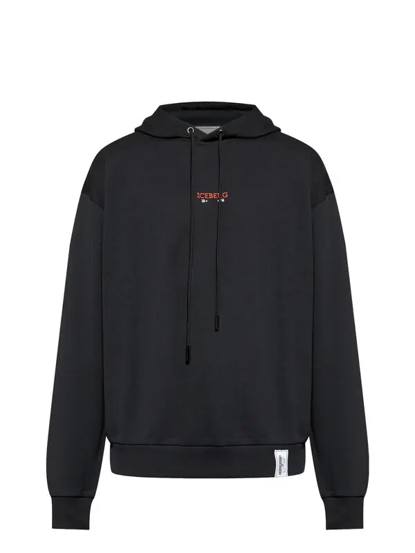 Iceberg Logo Embroidered Hoodie - Black