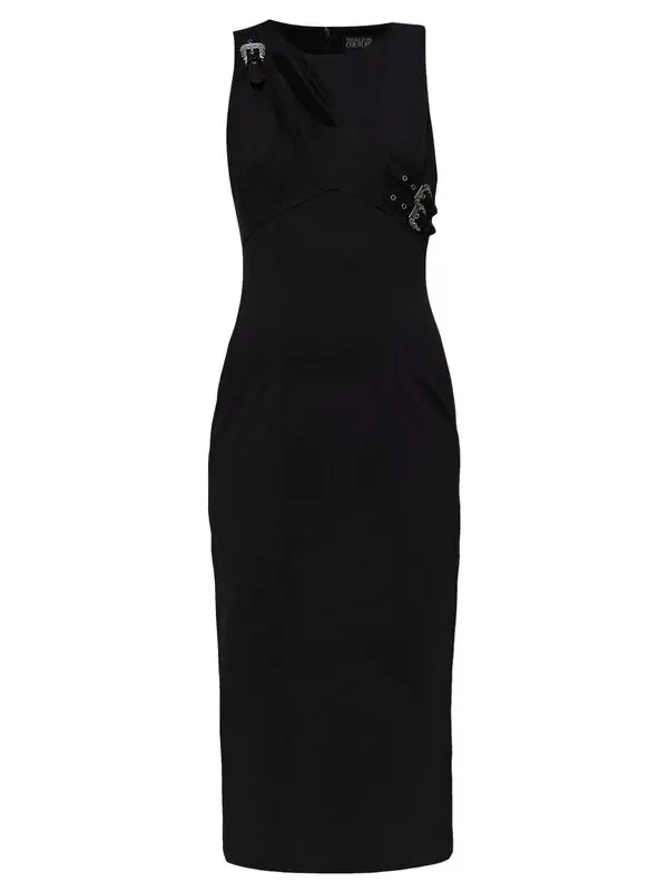 Versace Fitted Midi Dress With Appliqués And Slit - Black