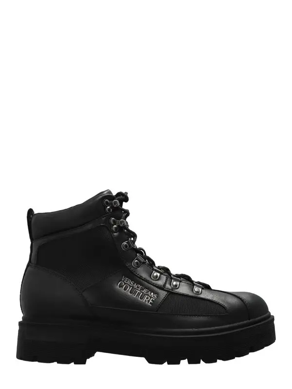 Versace Printed Logo Leather Boots - Black