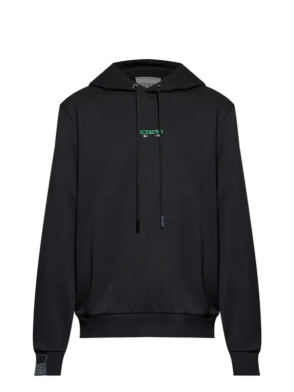 Iceberg Minimalist Cotton Hoodie - Black