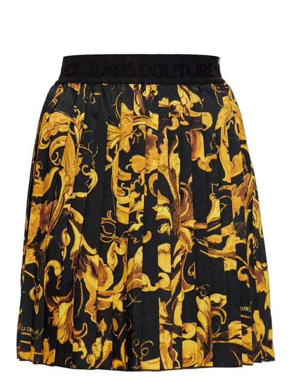 Versace Pleated Barocco Print Skirt - Yellow