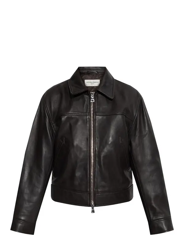 Officine Générale Leather Bomber Jacket - Brown