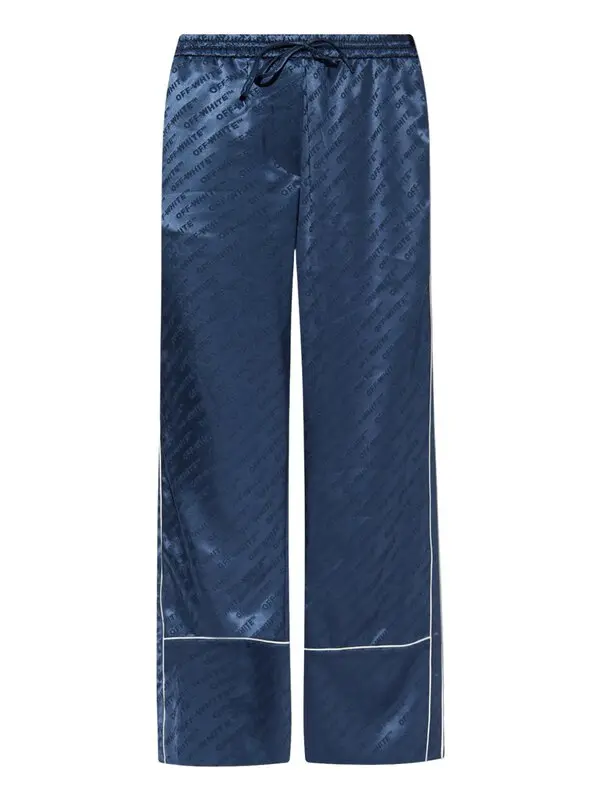 Off-White Satin Trousers With Monogram - Navy Blue