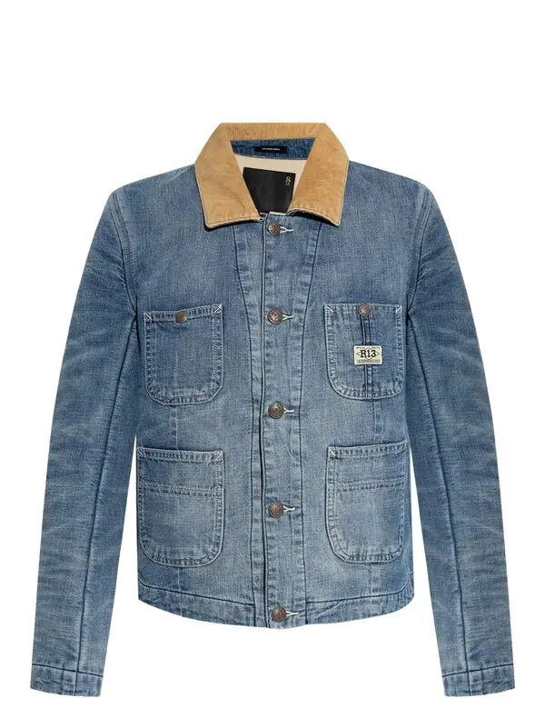 R13 Denim Jacket With Corduroy Collar - Blue