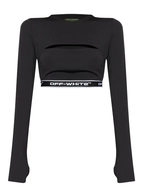 Off-White Short Top With Long Sleeves - Black