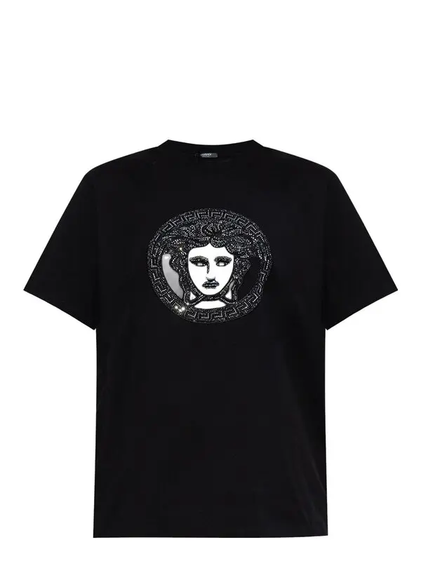 Versace T-shirt With Embellished Logo - Black