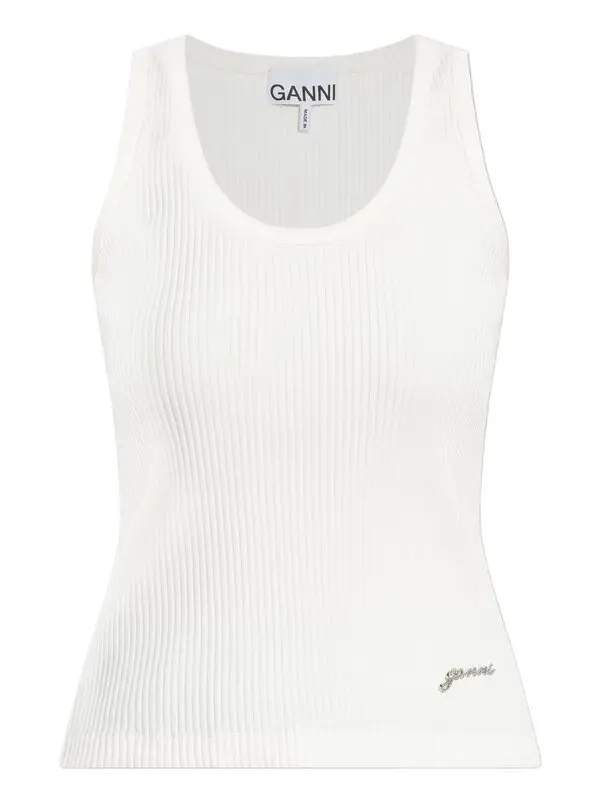 GANNI Ribbed Spaghetti Strap Top - White
