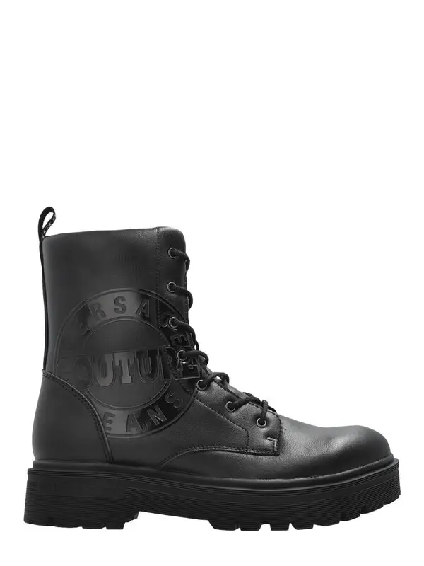 Versace Leather Lace-up Boots With Logo - Black
