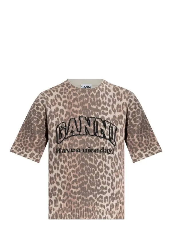 GANNI Animal Motif Sweater - Beige