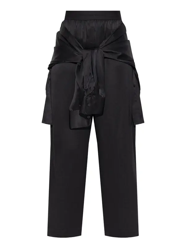 Alexander Wang Silk Palazzo Trousers With Overlay - Black
