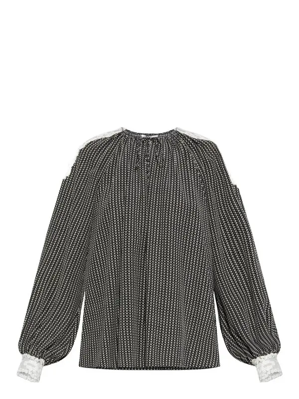 Chloé Silk Blouse With Geometric Print And Lace Detail - Black