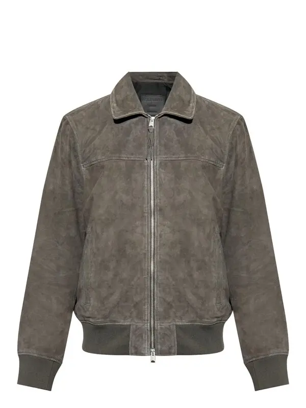 ALLSAINTS Leather Bomber Jacket - Grey