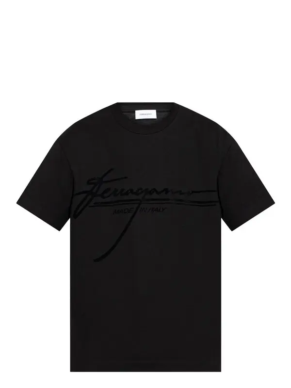 FERRAGAMO T-shirt With A Logo And Velvet Finish - Black