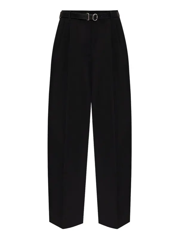 JIL SANDER Wool Wide-leg Trousers With Leather Belt - Black