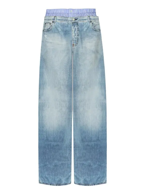 Acne Studios Wide-leg Denim Trousers With Decorative Waistband - Light Blue