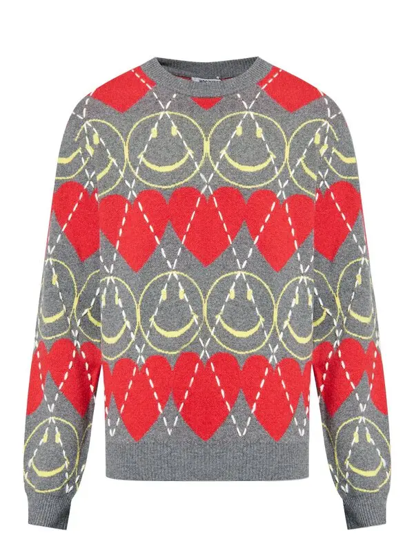 Moschino Wool-blend Geometric Pattern Sweater - Grey