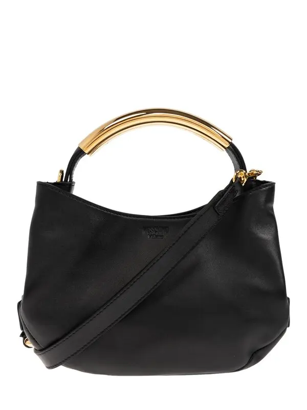 Moschino Leather Handbag With Detachable Shoulder Strap - Black