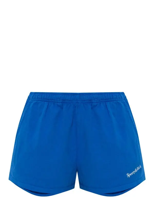 SPORTY & RICH Serif Logo Disco Shorts - Blue