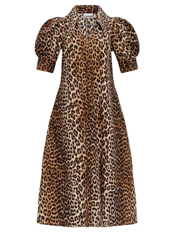 GANNI Animal Print Dress - Beige