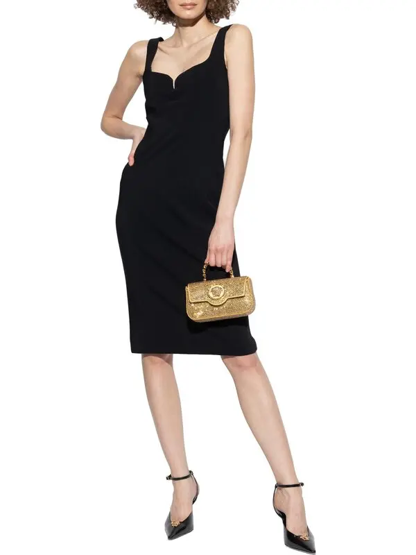 Versace Fitted Knee-length Dress With Spaghetti Straps - Black