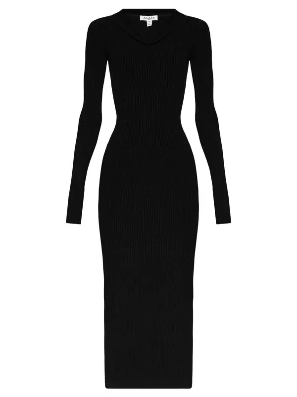 Alaïa Ribbed Midi Dress - Black