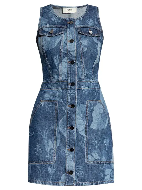 Fendi Sleeveless Denim Mini Dress - Blue