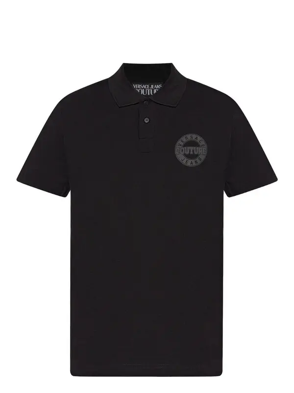 Versace Polo Shirt With Printed Logo - Black