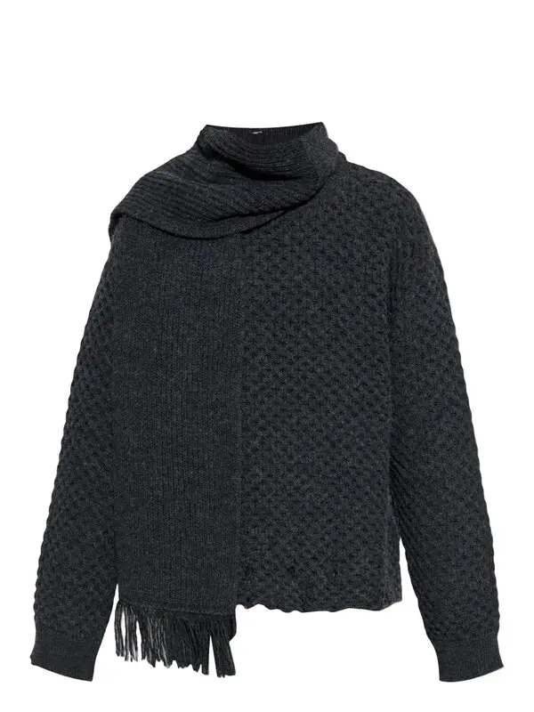 MAISON MARGIELA Wool-trimmed Sweater With Integrated Scarf - Grey
