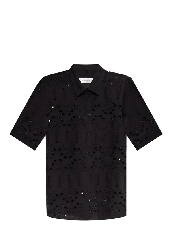 GESTUZ Openwork Cotton Shirt - Black