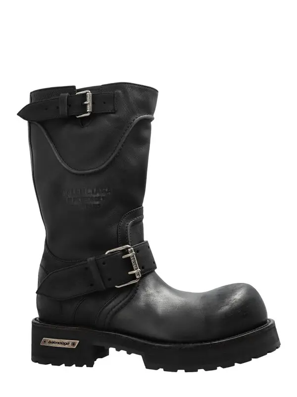 Balenciaga Calf-high Leather Shoes With Buckled Straps - Black