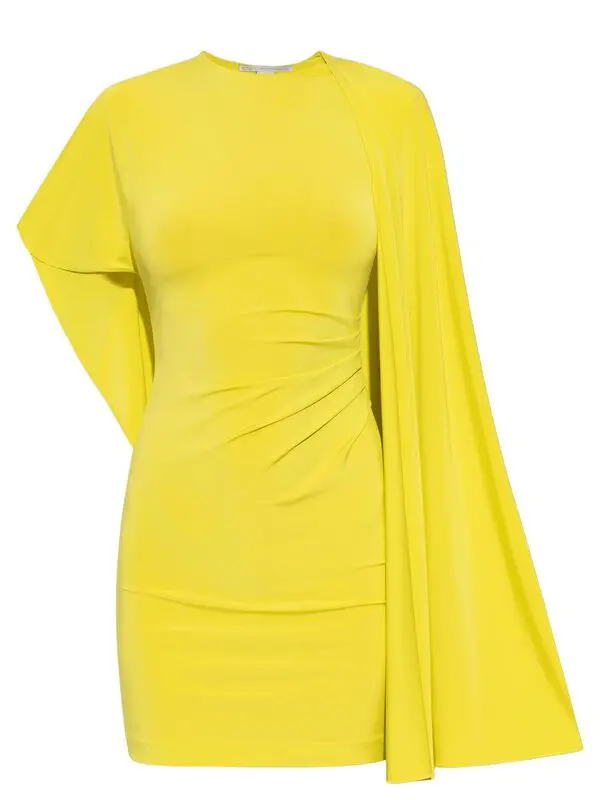 Stella McCartney Fitted Short Dress With Asymmetrical Cape Sleeve - Green