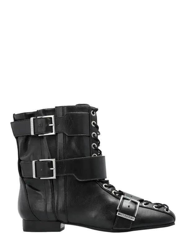GANNI Vegan Leather Ankle Boots With Buckle Detail - Black