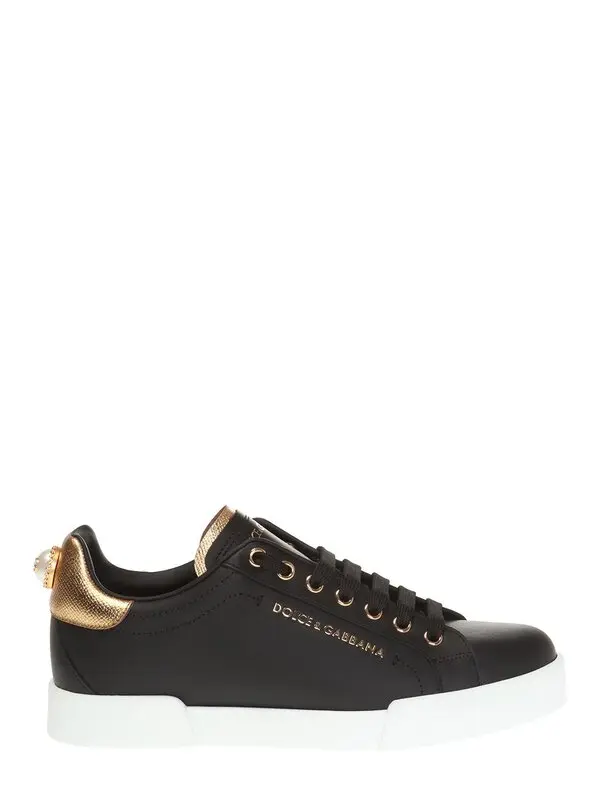 Dolce & Gabbana Branded Leather Sneakers - Black