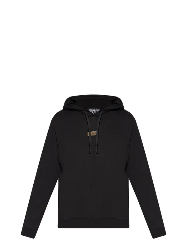 Versace Hooded Sweatshirt With Gold-tone Metal Plaque - Black